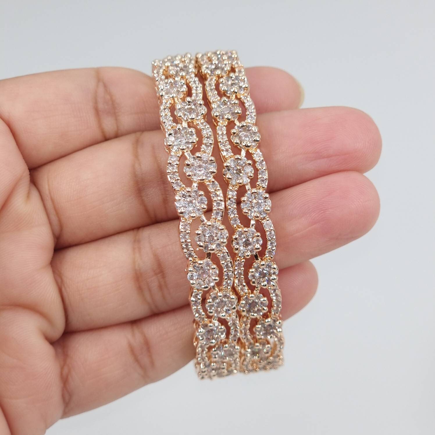Rose Gold American Diamond Indian Asian Bangle Set Choori - Etsy