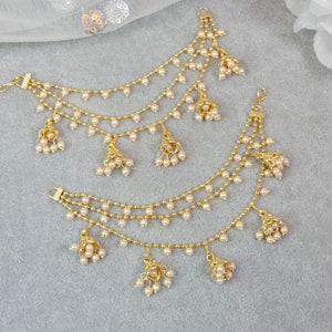 Maya - Gold Plated Polki Ear Chain With Jhumka Dangle, Bahubali Kaan ...