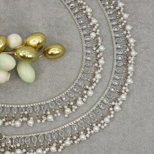 Pair of Silver Plated Polki Bridal Anklets With Pear Accents, Jhanjara ...