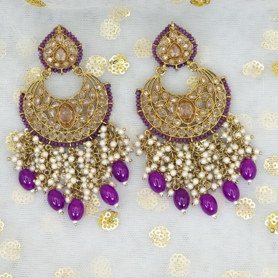 Chaya Antique Gold Polki Statement Earrings, Chandelier Earrings ...
