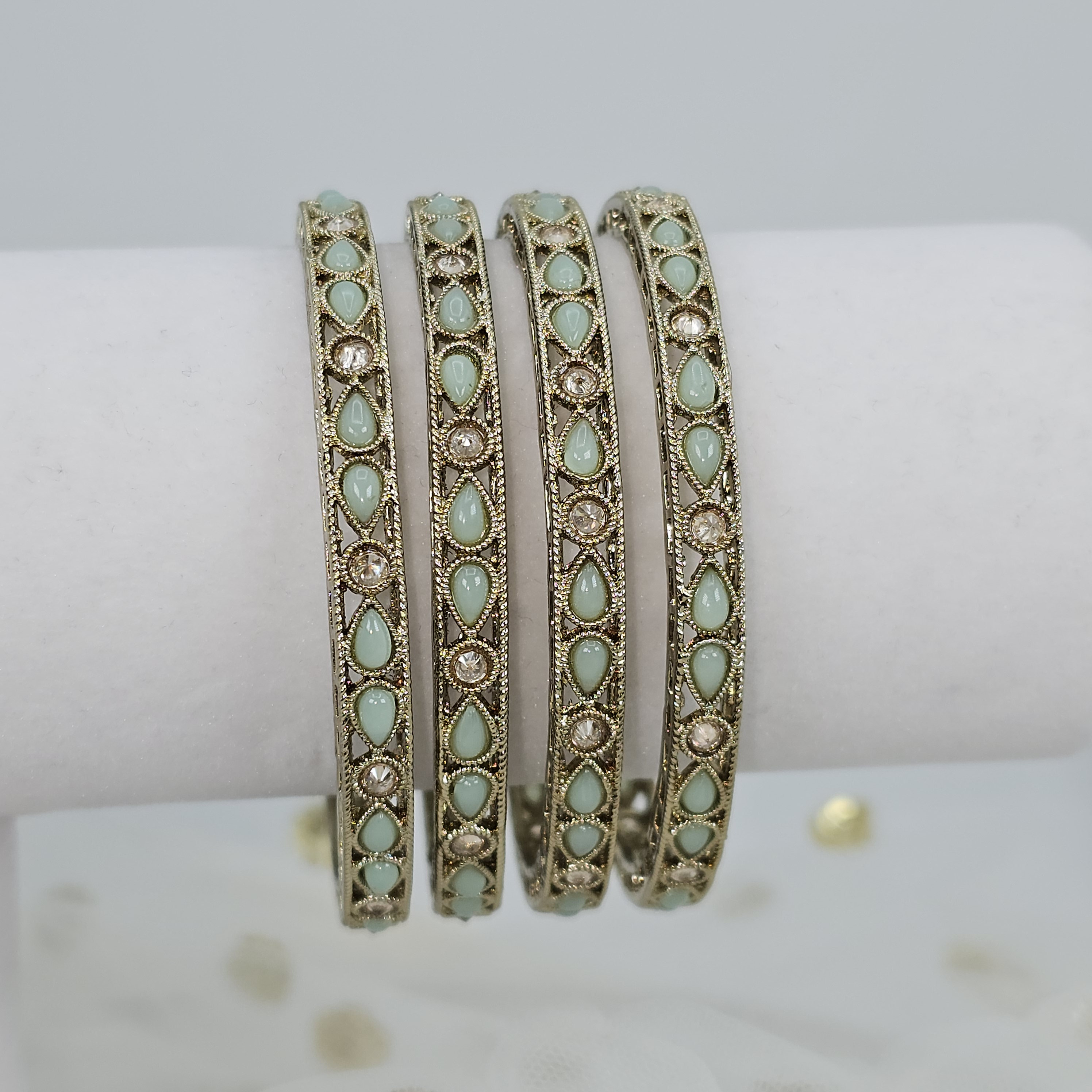Bangle Set Polki Pearl Stone Antique Gold Indian Asian Bridal Churiyan ...
