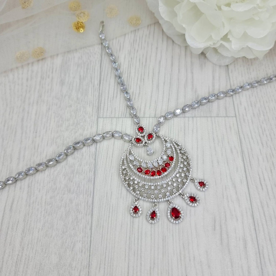 Silver Ruby Bridal Head Chain, Mathapatti, Sheeshpatti, AD Jewellery ...