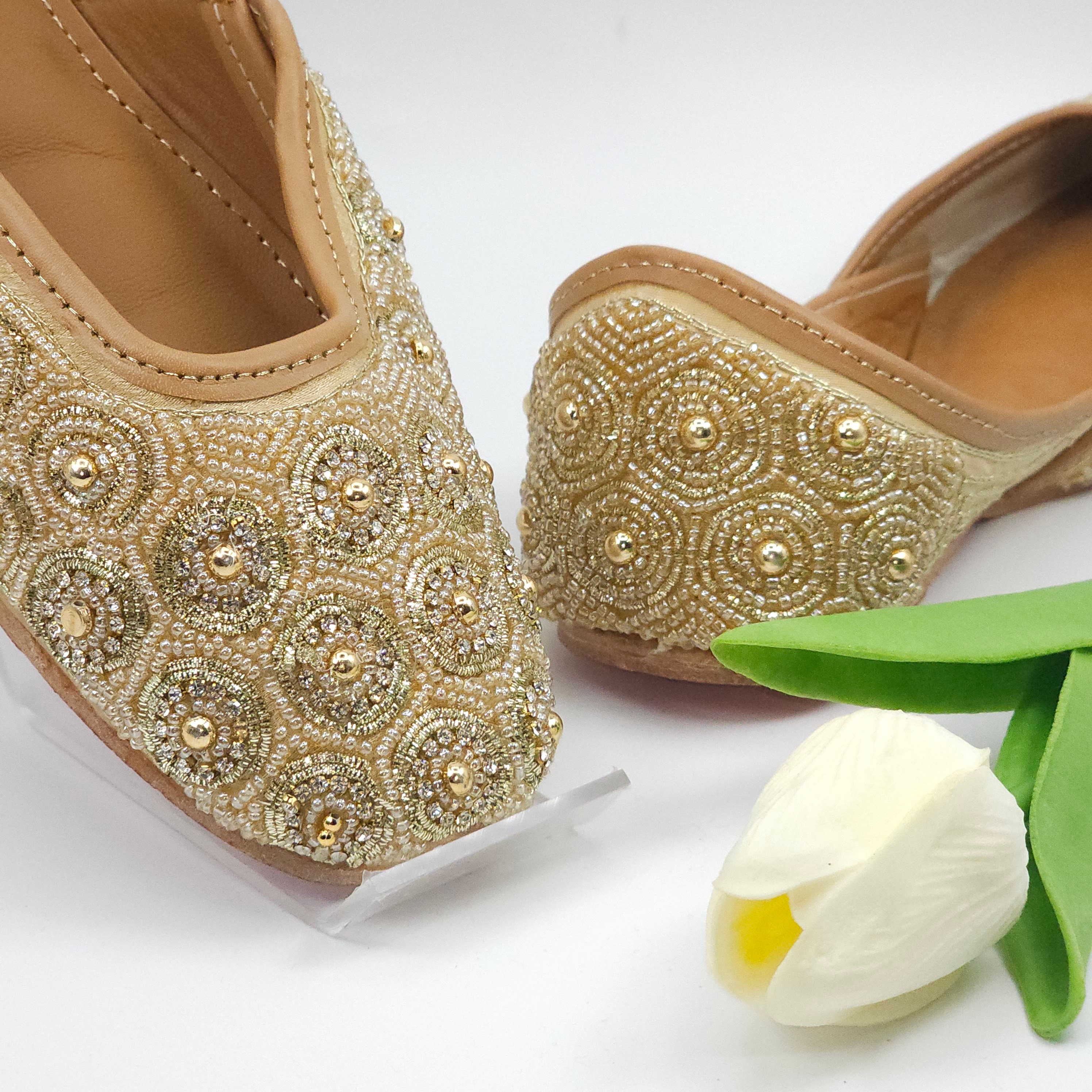 Gold Sequined Khusa Sandal: Handmade Pakistani Jutti Wedding Shoes - Etsy