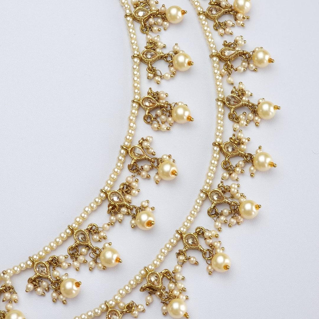 Antique Gold Polki Stone Anklets: Indian Pearl Jhanjara (pair) - Etsy