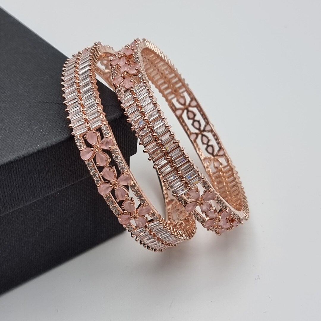 Pink and Mint Rose Gold, Silver Indian Asian Bangle Set , Bracelets ...