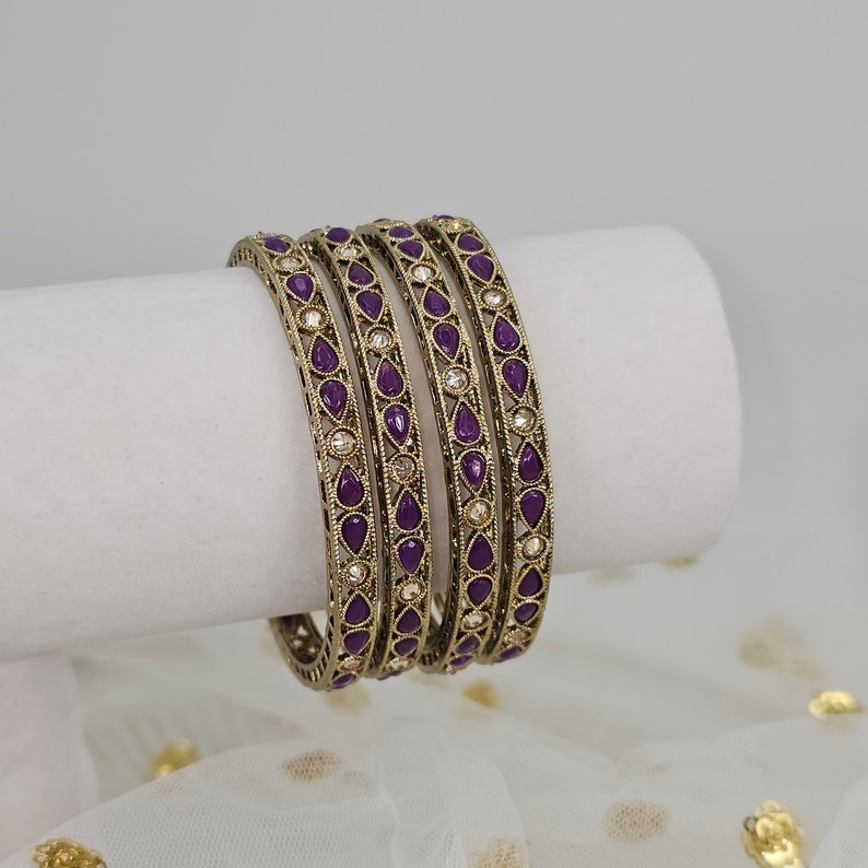 Bangle Set Polki Pearl Stone Antique Gold Indian Asian Bridal Churiyan Bangles Bride Bridesmaid ...