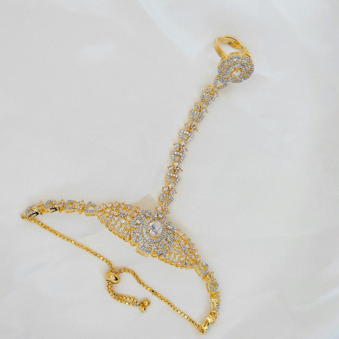 Gold Hand Harness Hathphool: CZ Indian Bridal Jewelry - Etsy