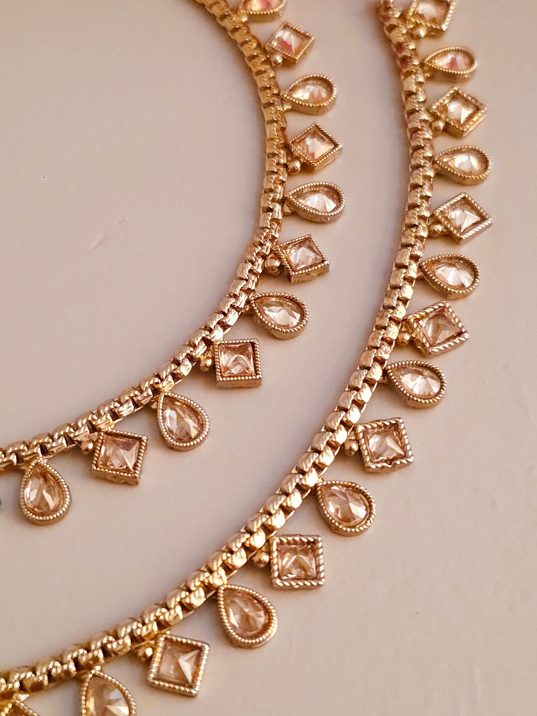 Shiza Pair of Rose Gold Polki Statement Bridal Anklets, Jhanjara, Payal ...