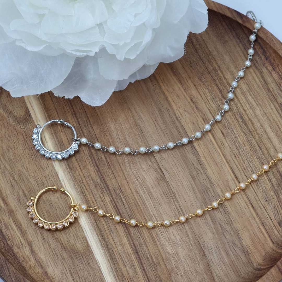 Indian Nose Ring Gold Nose Hoop for Bride Chain Bridesmaid's Gifts Gold ...