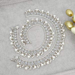 Pair of Silver Plated Polki Bridal Anklets With Pear Accents, Jhanjara ...