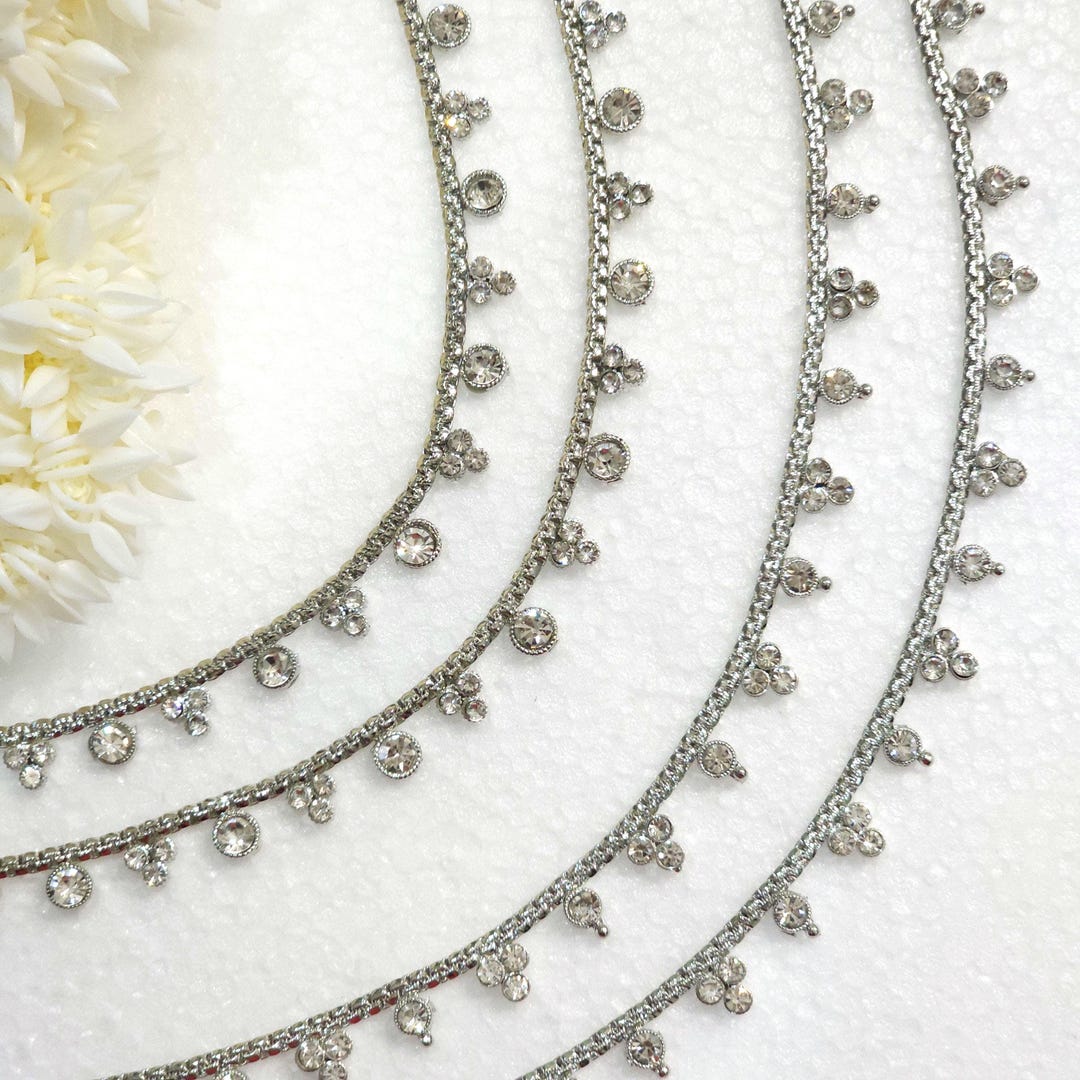 Silver Plated Polki Anklets, Stunning Indian Payal Jhanjar Pair Full ...