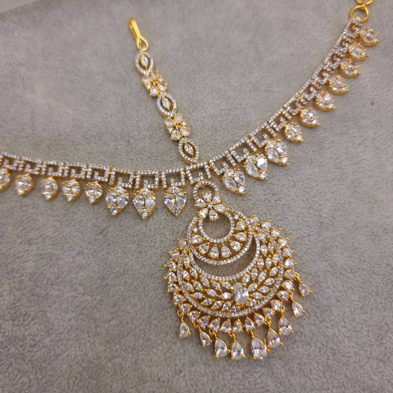 American Diamond Cubic Zirconia Bridal Headchain, Mathapatti, Indian ...