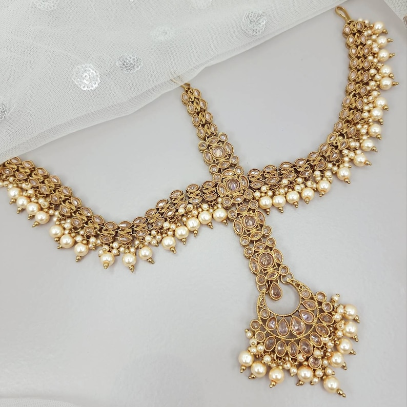 Siya Antique Gold Polki Diamond Intricate Mathapatti, Headband, Sheesh ...