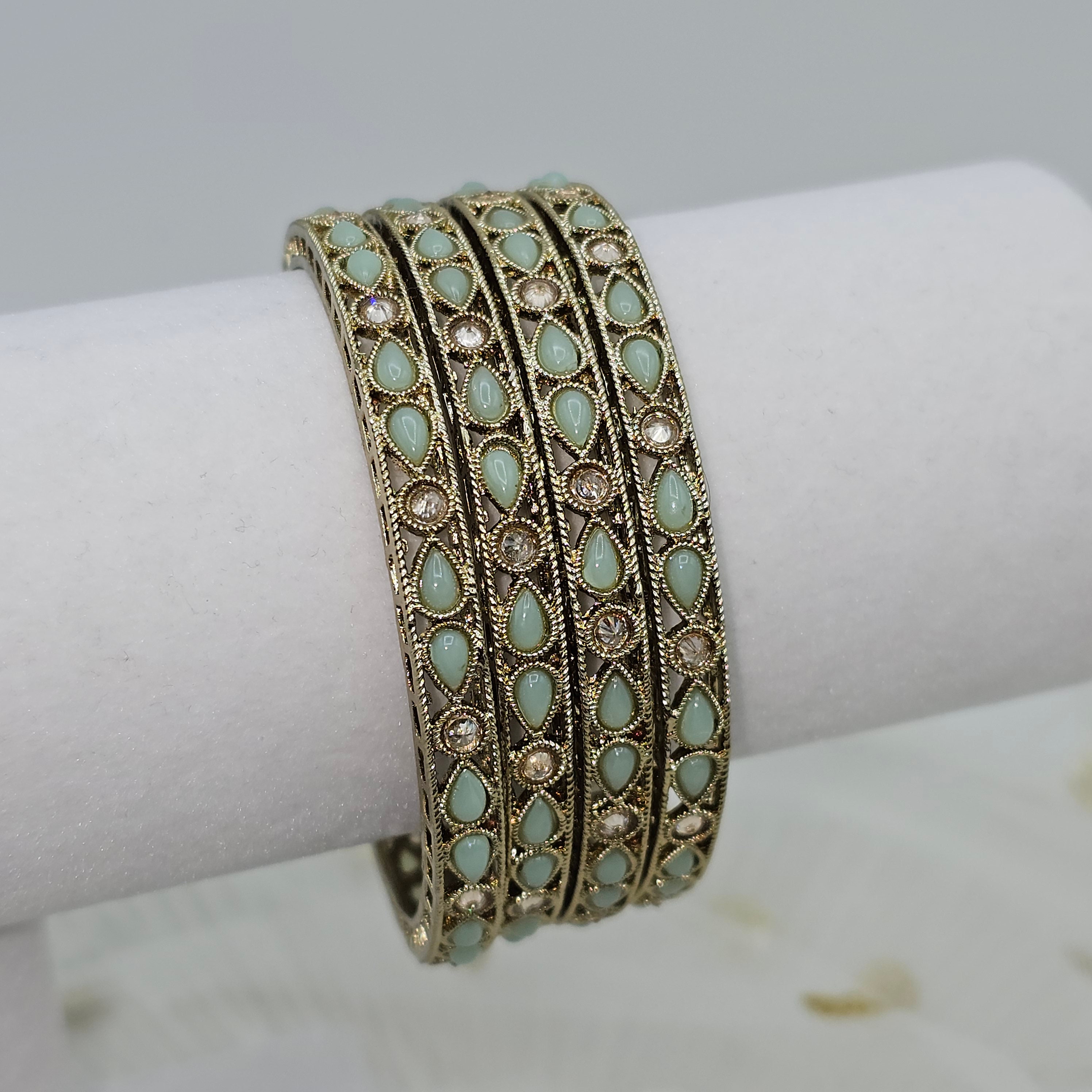Bangle Set Polki Pearl Stone Antique Gold Indian Asian Bridal Churiyan Bangles Bride Bridesmaid ...