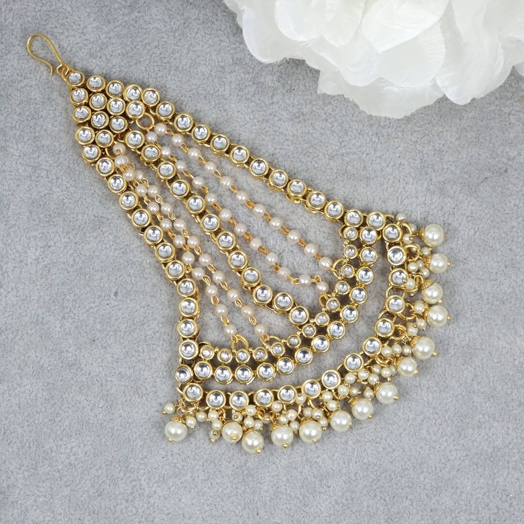 Kundan Pearl Bridal Passa/jhoomar With Beads, Wedding Jewelry, Bridal ...