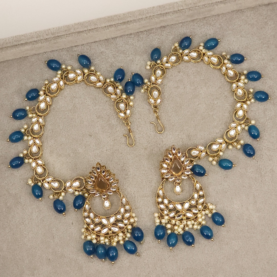 Kiara - Earrings With Detachable Ear Chains, Kundan Chandbali Earrings ...