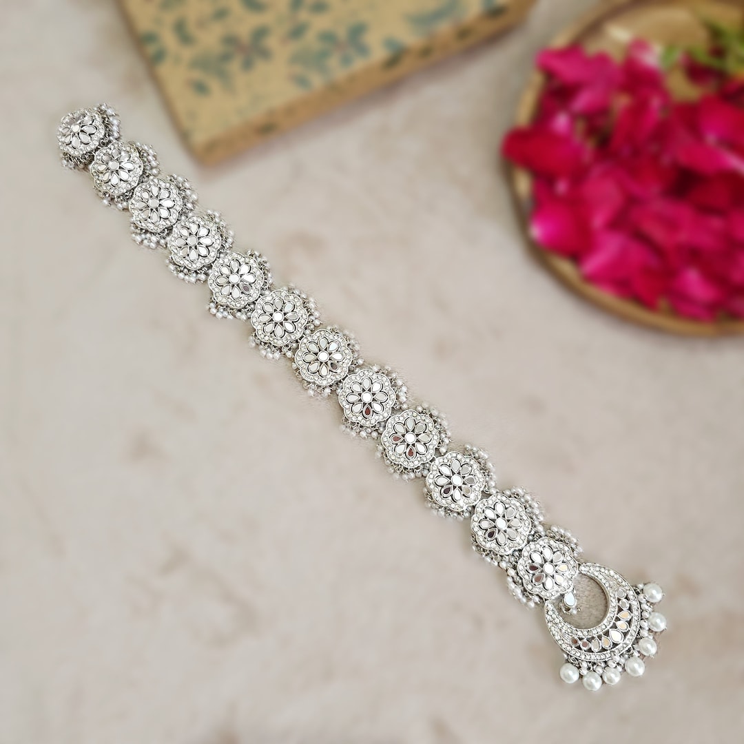 Silver Bridal Braid Jewelry Hair Choti Punjabi Jadau Pearl Paranda ...