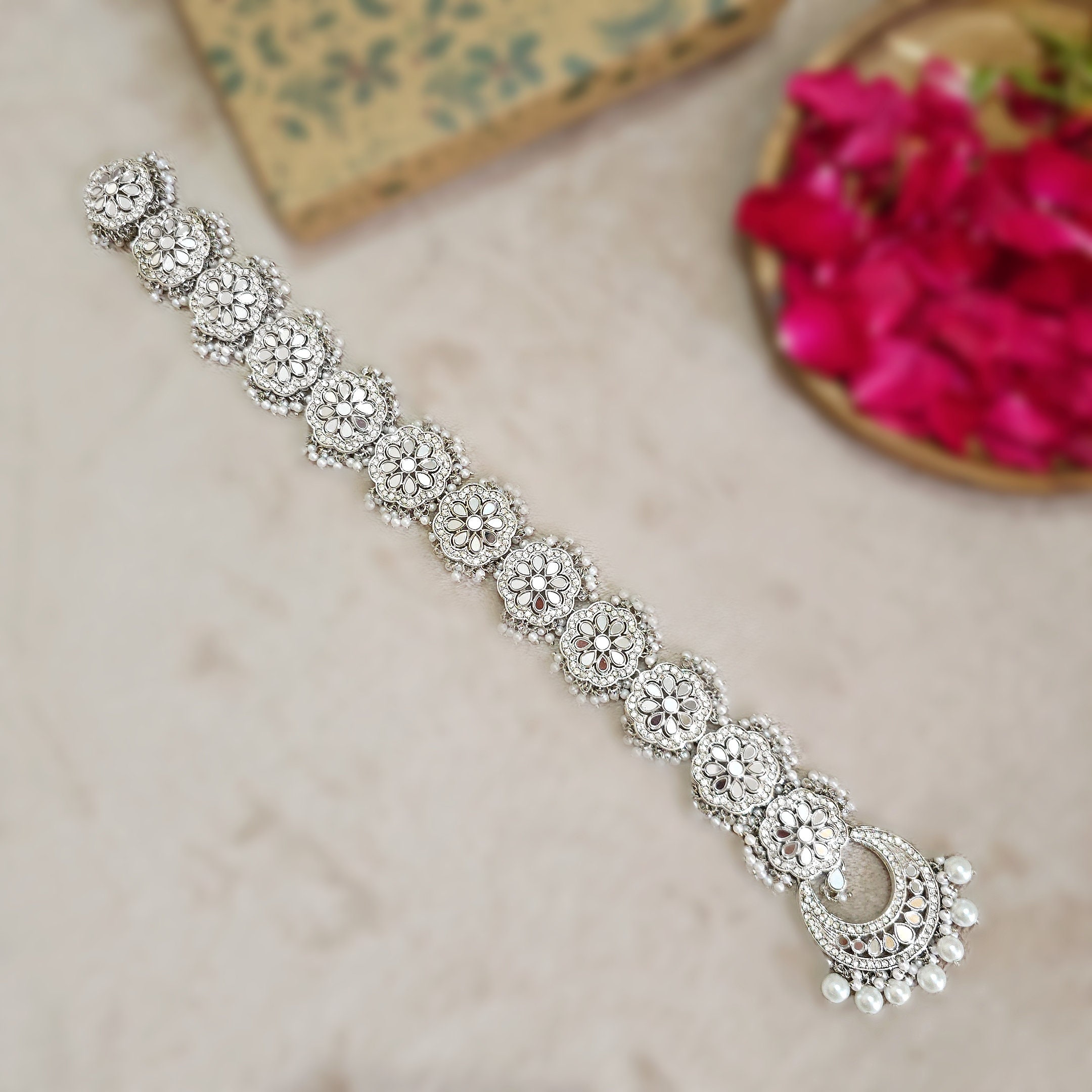 Rini Silver Polki Stone & Pearl Plait Piece Choti/ Hair - Etsy