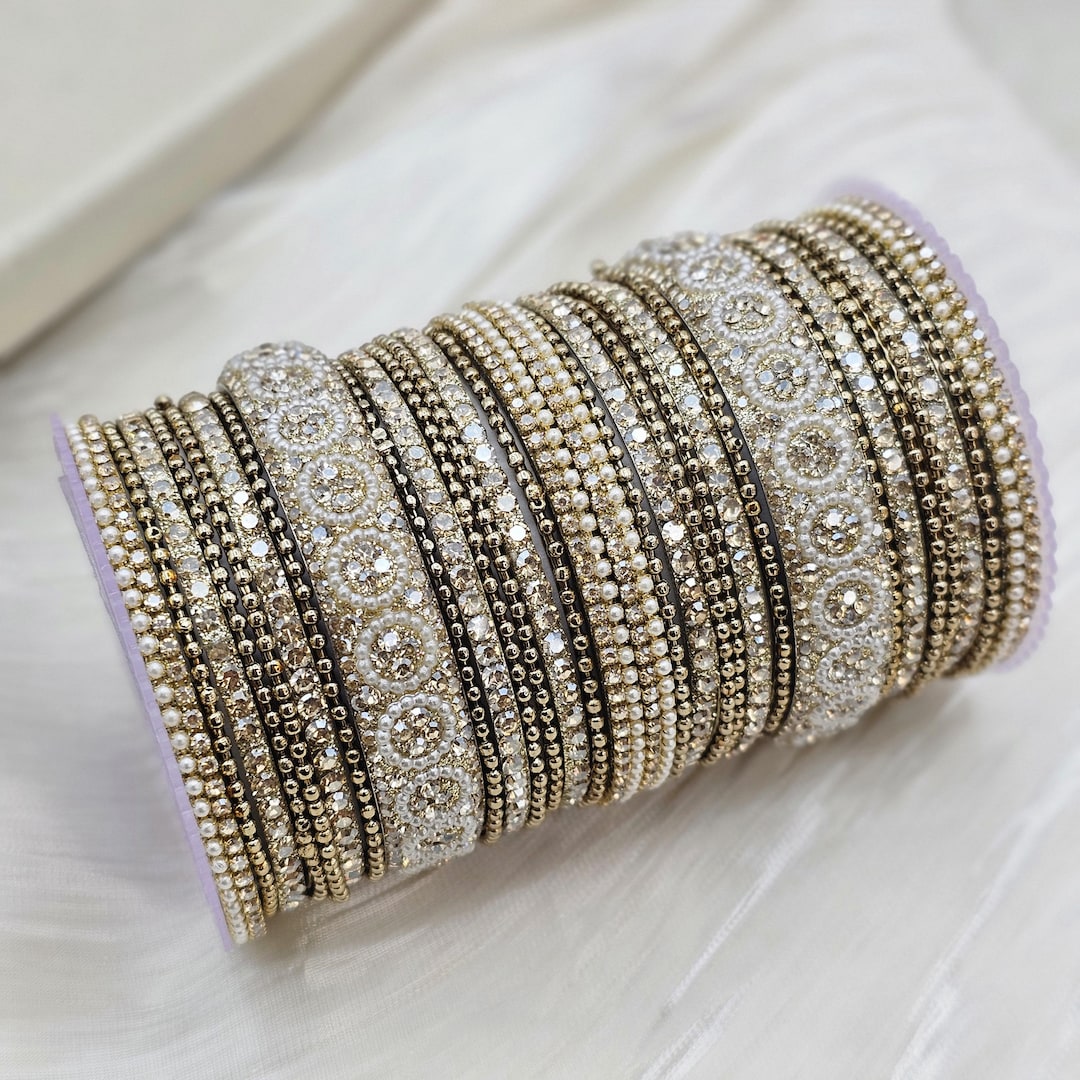 Pack of 30 Elegant Gold Bangles, Indian Bridal Bangle Set, Bangle Stack ...