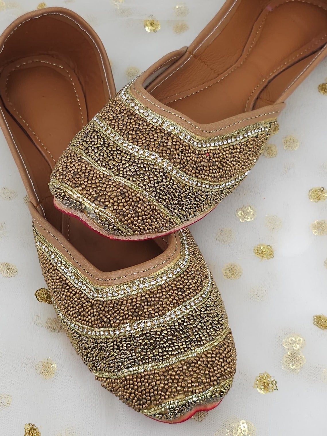 Handmade Gold Punjabi Jutti: Diamonte & Pearl Wedding Shoes - Etsy