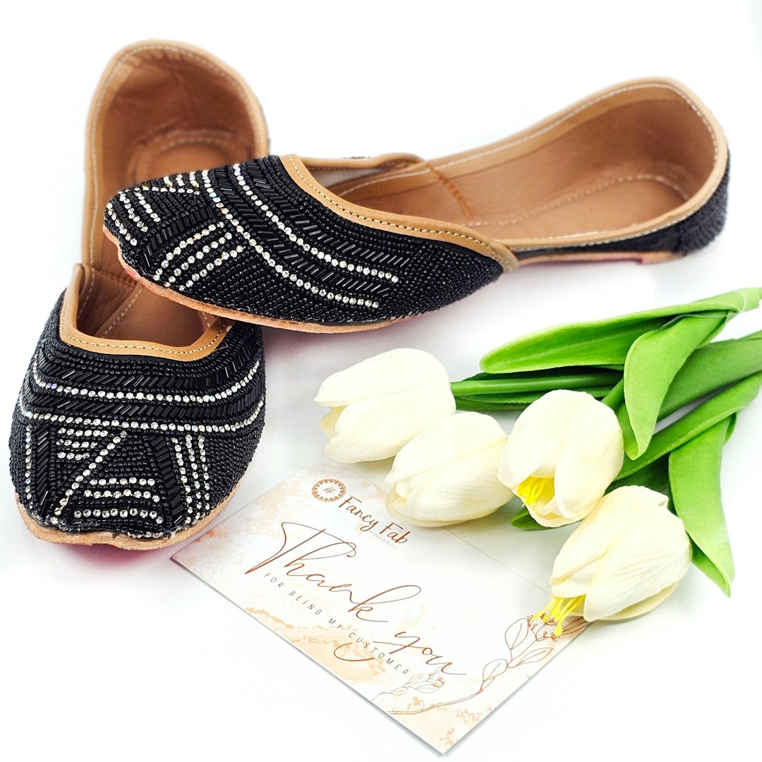 Nightingale Handmade Black Ladies Indian Pakistani Jutti, Wedding Shoes ...