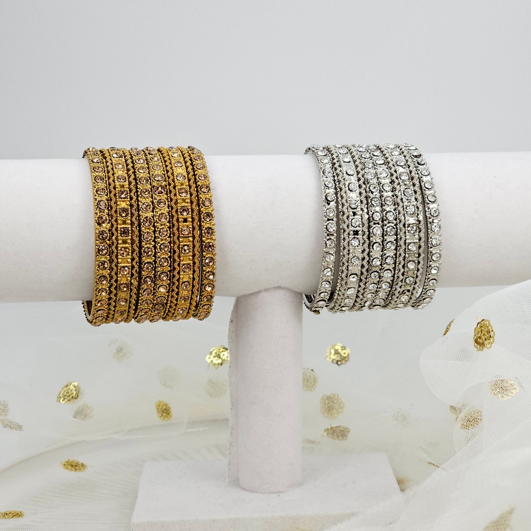 Stone Studded Gold Plated Indian Bangles - Set of 6 - Etsy