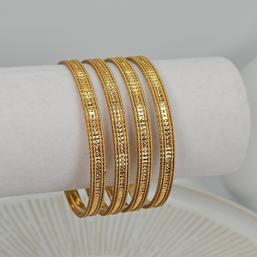 Set of 4 Gold Plated Indian Asian Bangles, Chooriya Bangle Set, Kangan ...