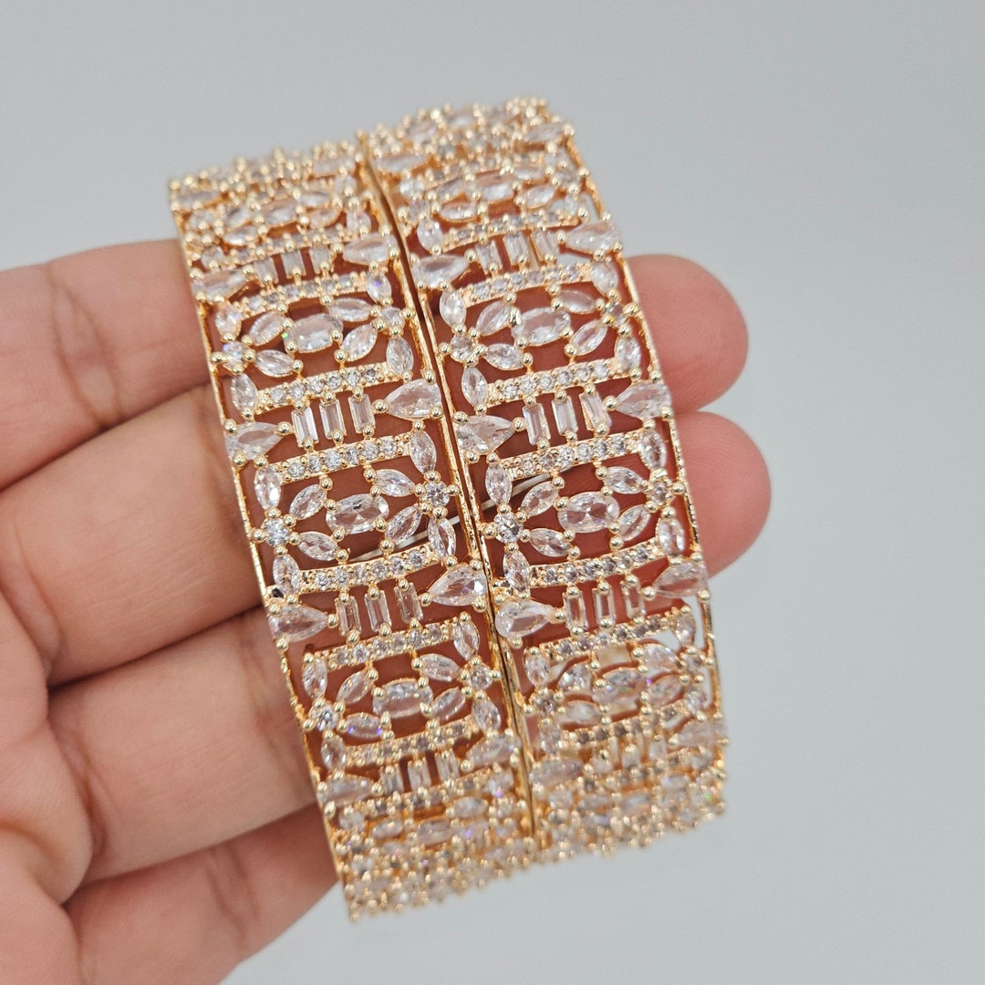Elegant Rose Gold Kangan Bangles Set - Indian CZ Green Mint Jewelry ...