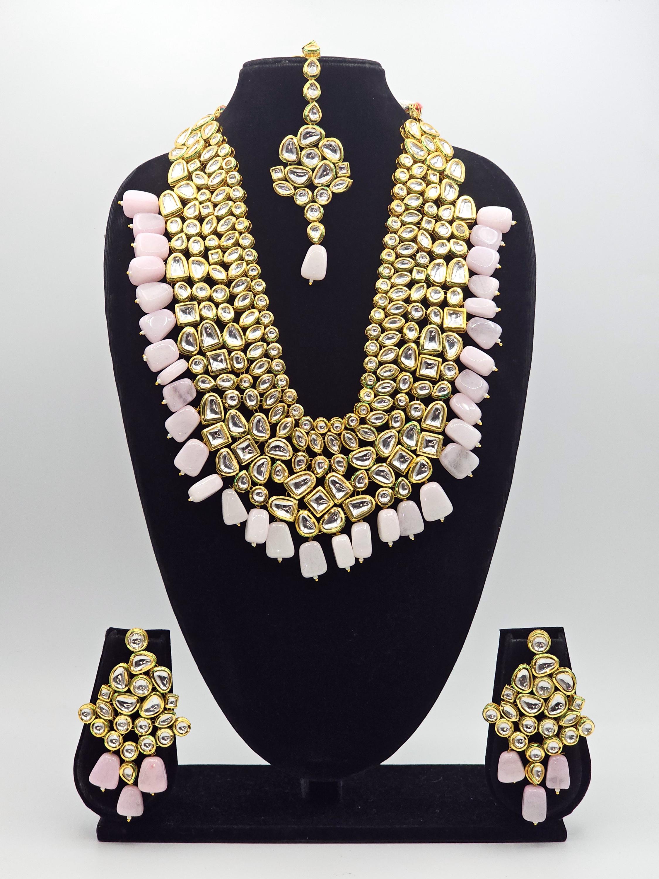 Gold Pink Kundan Bridal Jewelry Set: Indian Pakistani Necklace With ...
