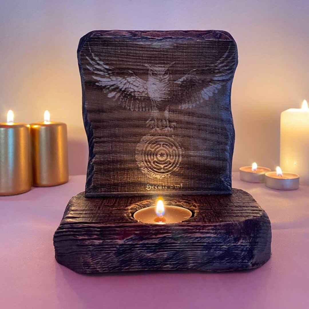 Hecate Owl Altar Candle Holder - Greek Goddess Statue Decor - Etsy