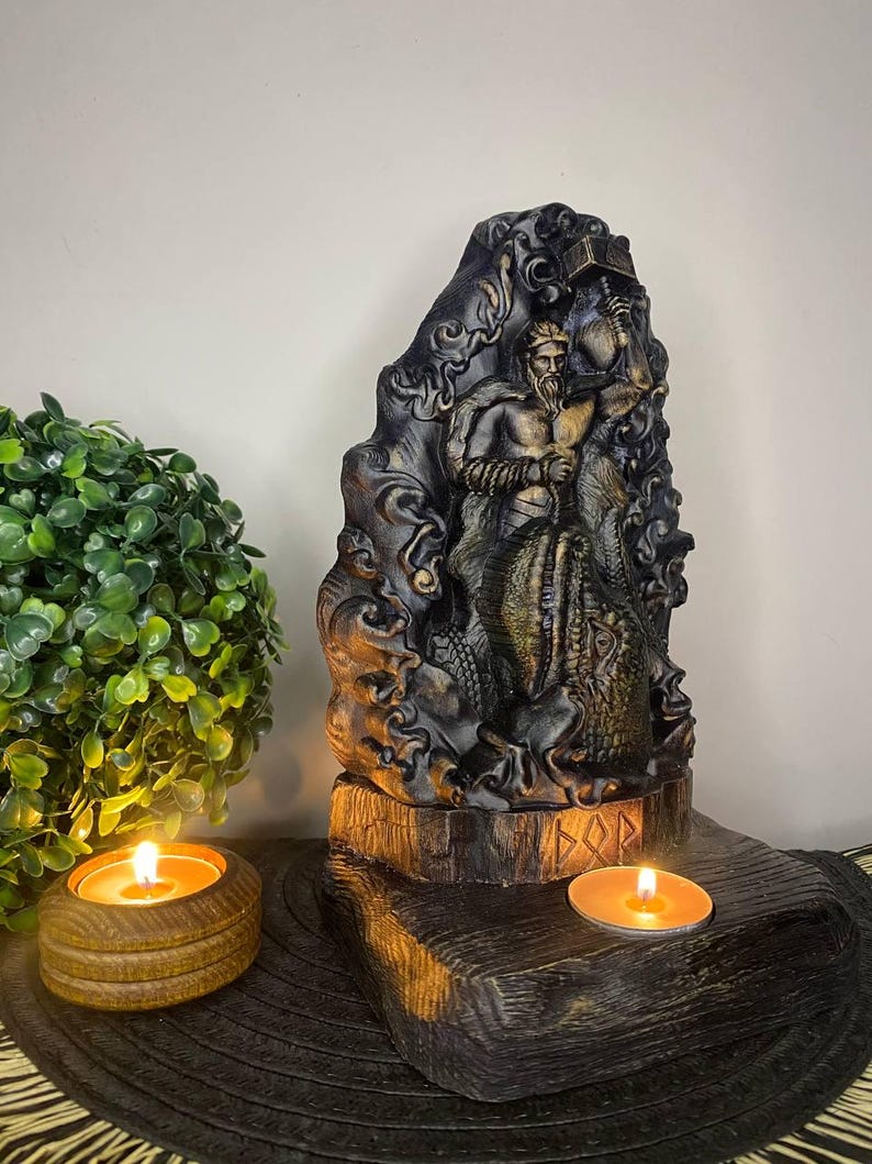 Thor Statue With Candle Holder - Norse Pagan Altar Decor - Etsy