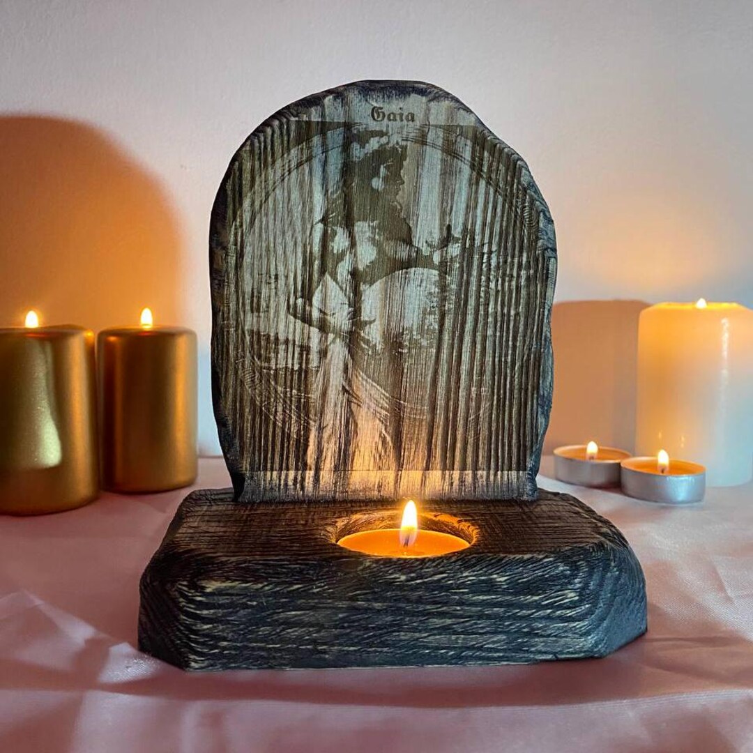 Gaia Gaia Altar Goddess Altar Mother Earth Wooden Candle Holder Gaia ...