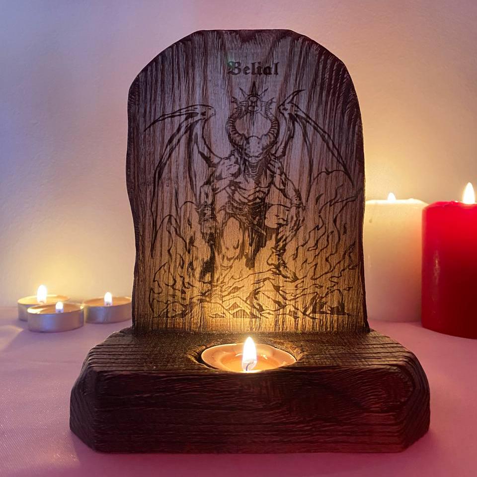 Belial Demon Altar Candle Holder, Hand-carved Wooden Pagan Decor - Etsy