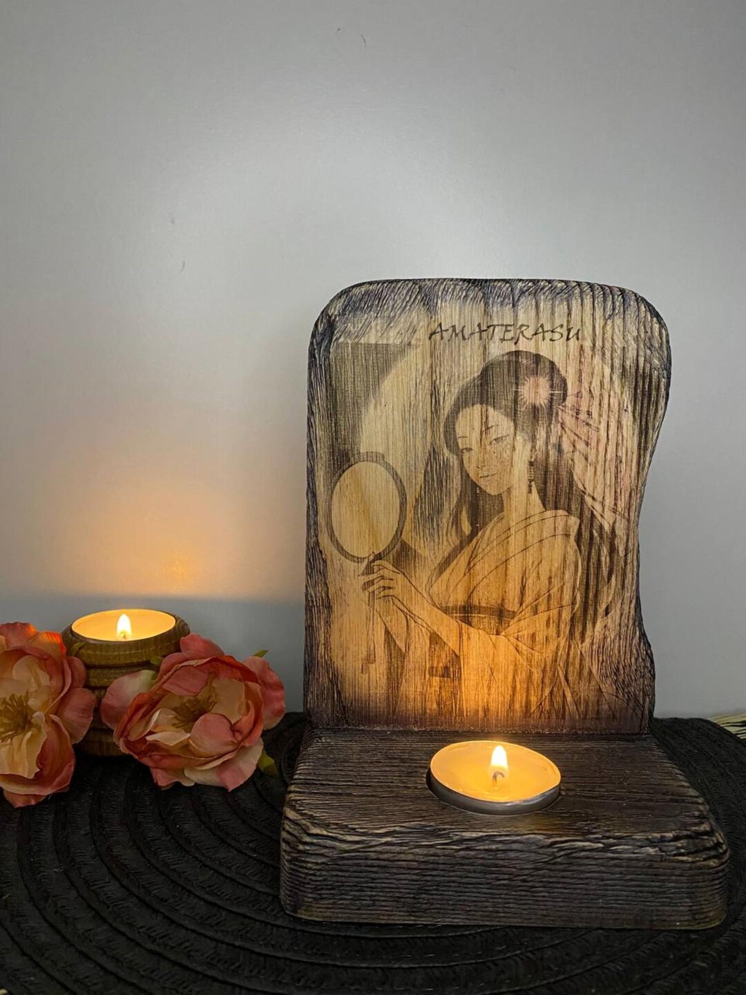 Amaterasu Tealight Holder | Hand-carved Shinto Sun Goddess | Japanese ...
