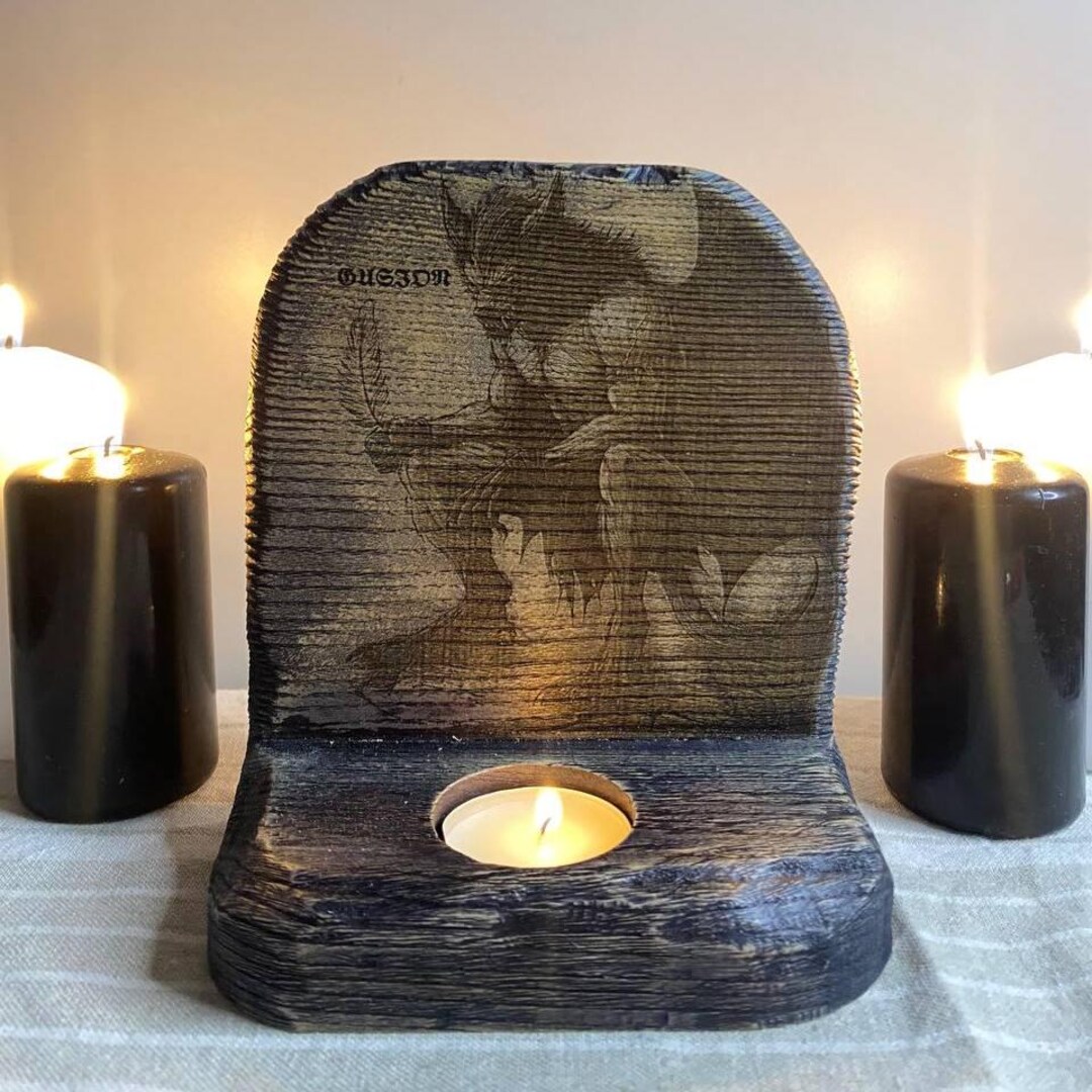 Gusion Satan Candle Holder: Carved Wood Altar Decor Demon Sigil - Etsy