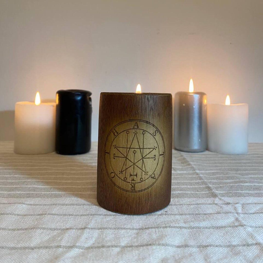 Astaroth Sigil Wooden Candle Holder: Laser Cut Pagan Altar Decor - Etsy