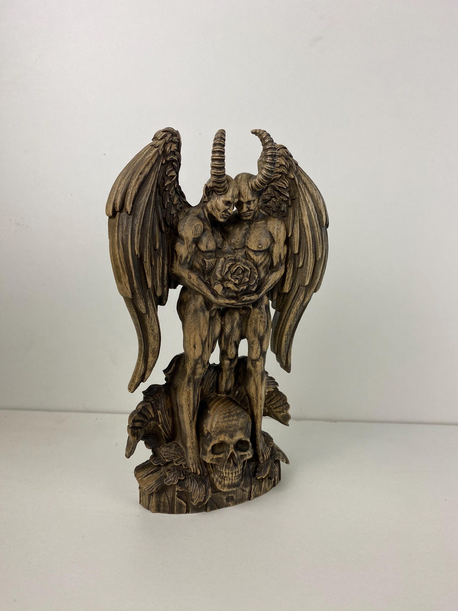 Hand Carved Gay Demon Wedding Statue: Ash Wood Pagan Altar Decor - Etsy