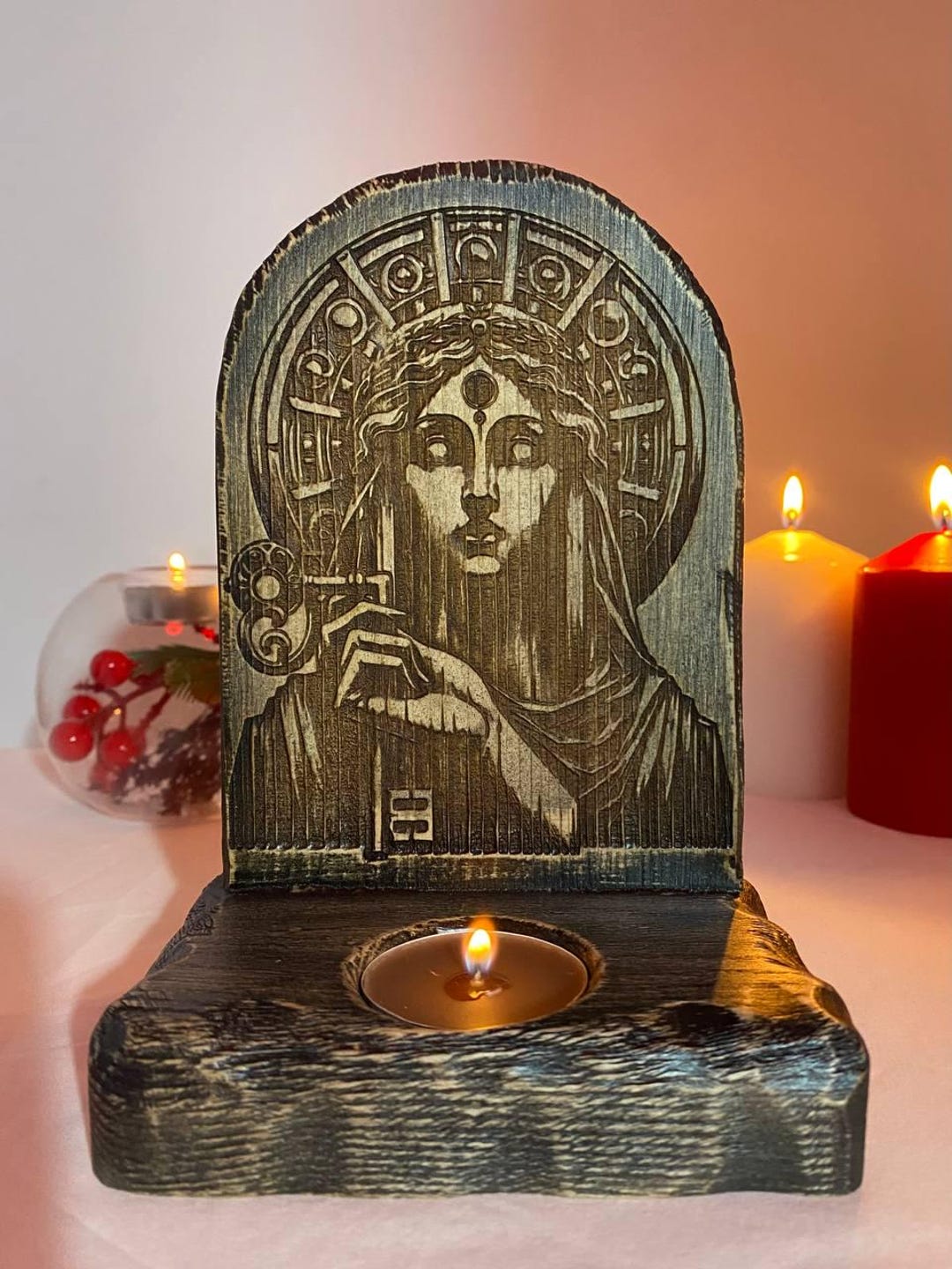 Hecate Altar Goddess Altar Wooden Candle Holder Hecate Candle Holder ...