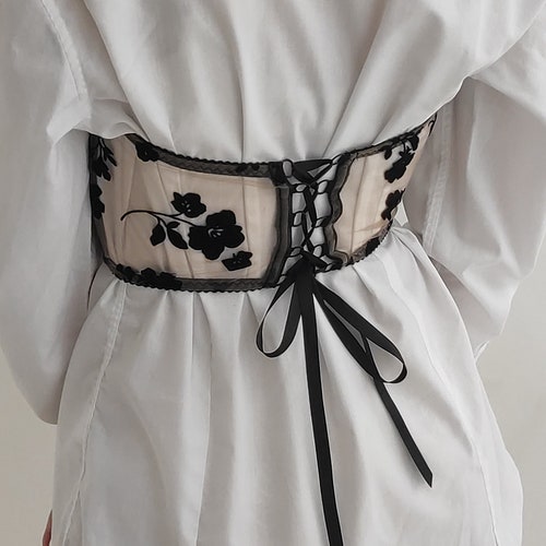 Cupless Corset Underbust Corset With Embroidered Flowers - Etsy