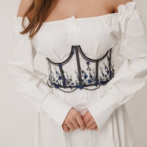 White Corset, Cupless Corset, Underbust Corset With Embroidered Flowers ...