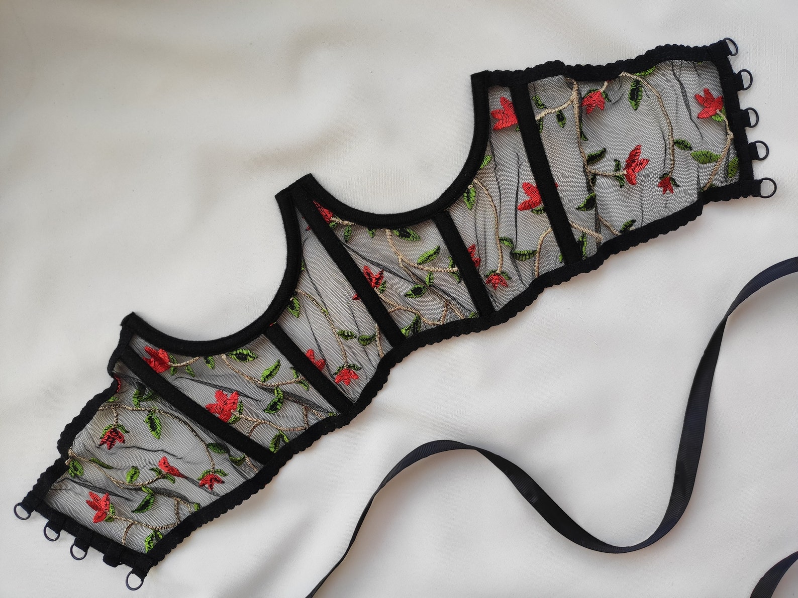 Floral Black Corset, Black Cupless Corset, Red Corset, Underbust Corset ...