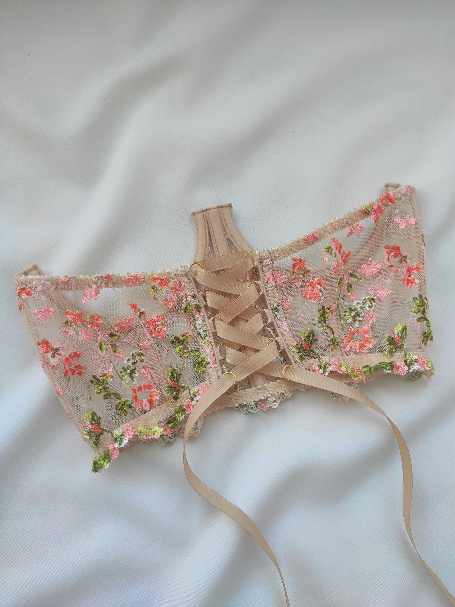 Cupless Corset Underbust Corset With Embroidered Flowers - Etsy