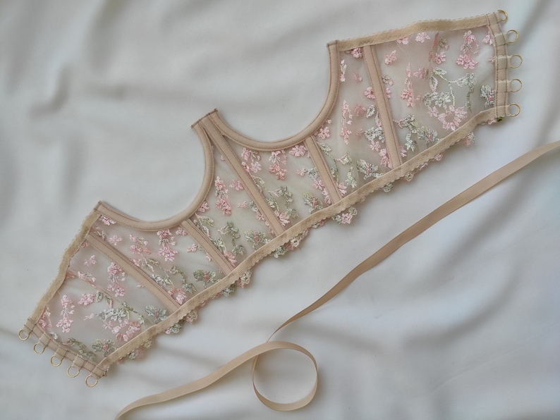 Cupless Corset Underbust Corset With Embroidered Flowers - Etsy