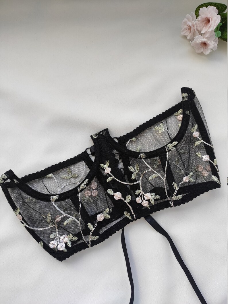Floral Black Corset Black Cupless Corset Underbust Corset - Etsy