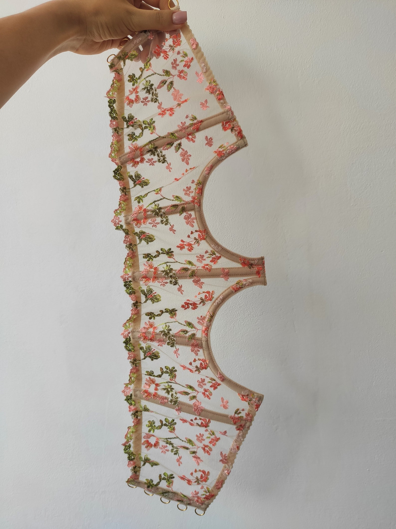Cupless Corset Underbust Corset With Embroidered Flowers Etsy