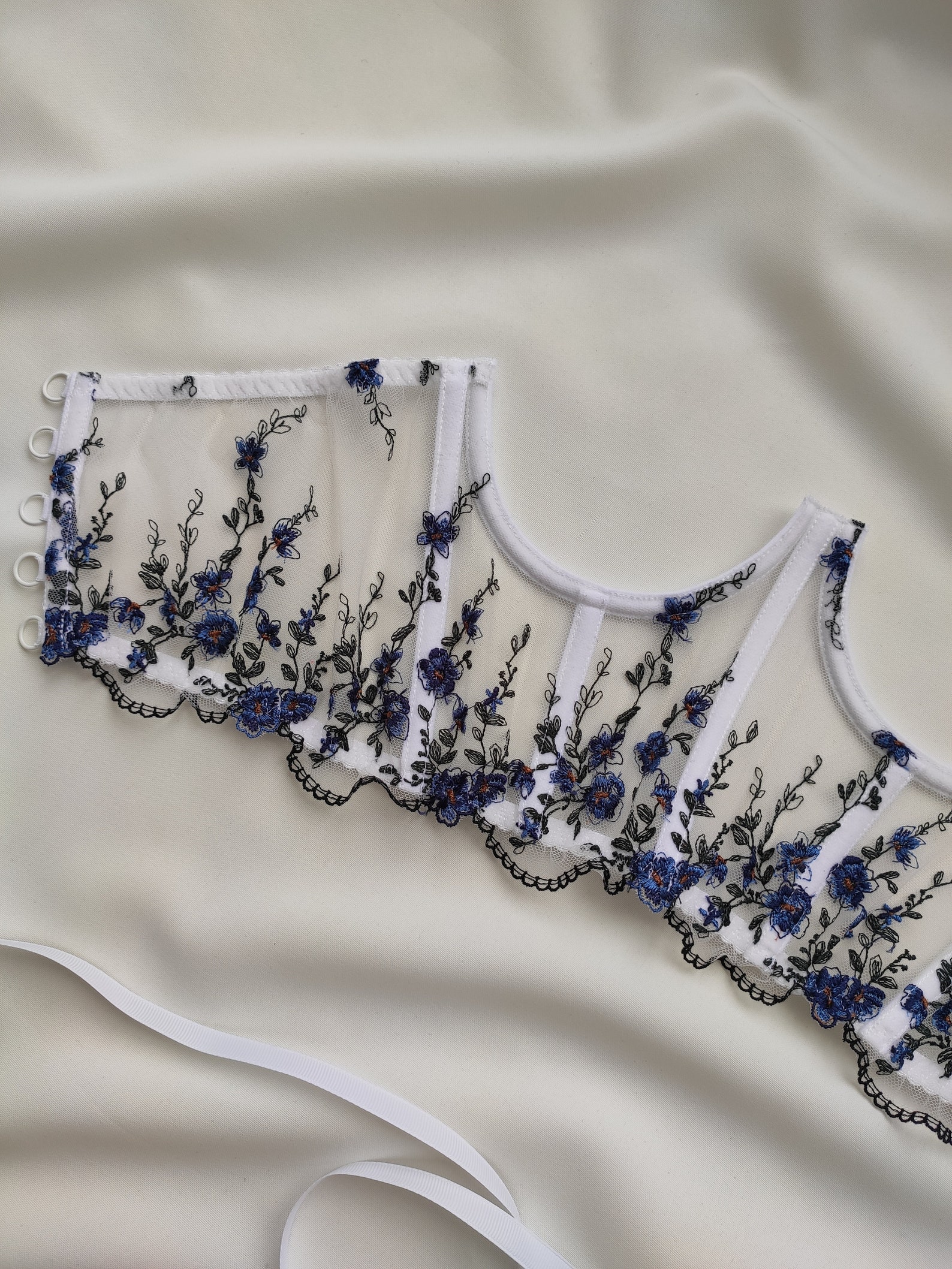 Cupless Corset Underbust Corset With Embroidered Flowers Etsy