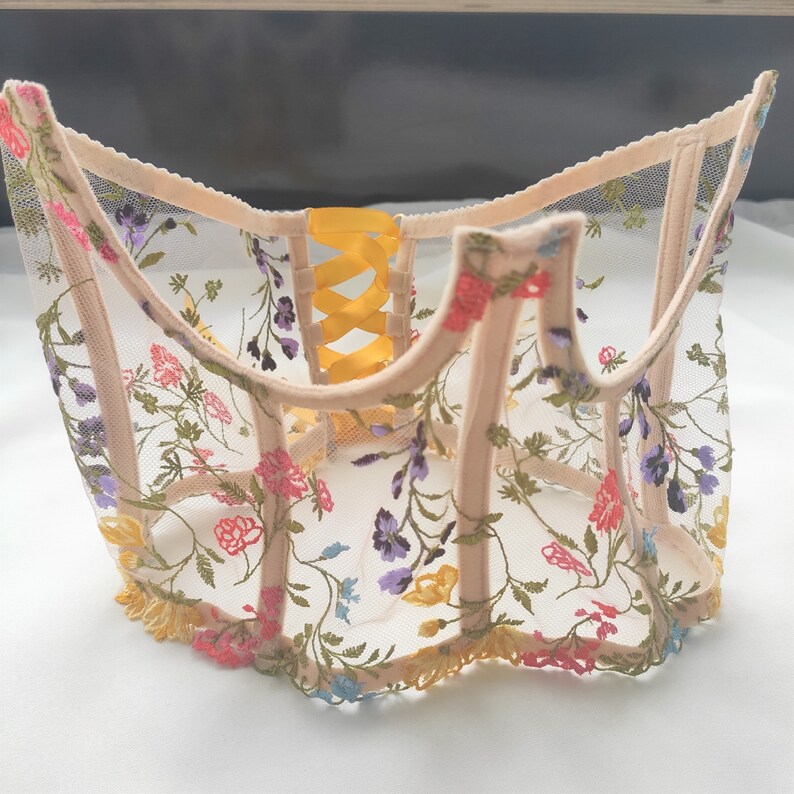 Cupless Corset Underbust Corset With Embroidered Flowers - Etsy