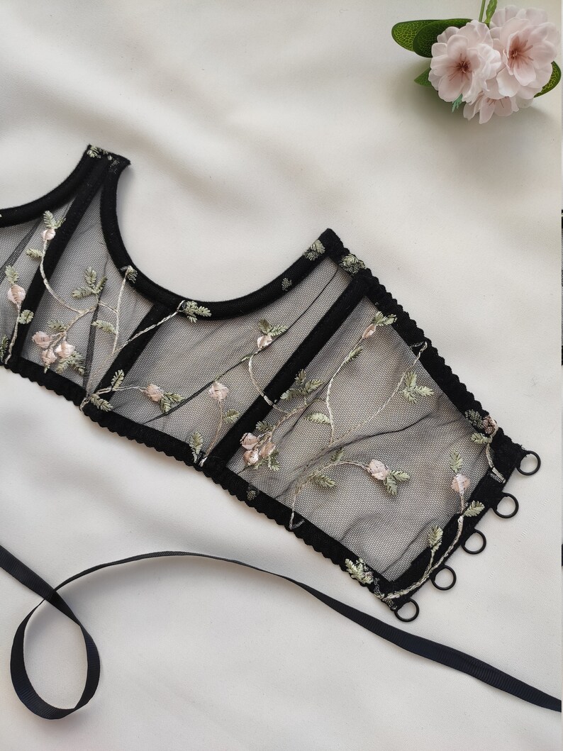 Floral Black Corset Black Cupless Corset Underbust Corset - Etsy