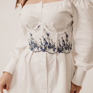 White Corset, Cupless Corset, Underbust Corset With Embroidered Flowers ...