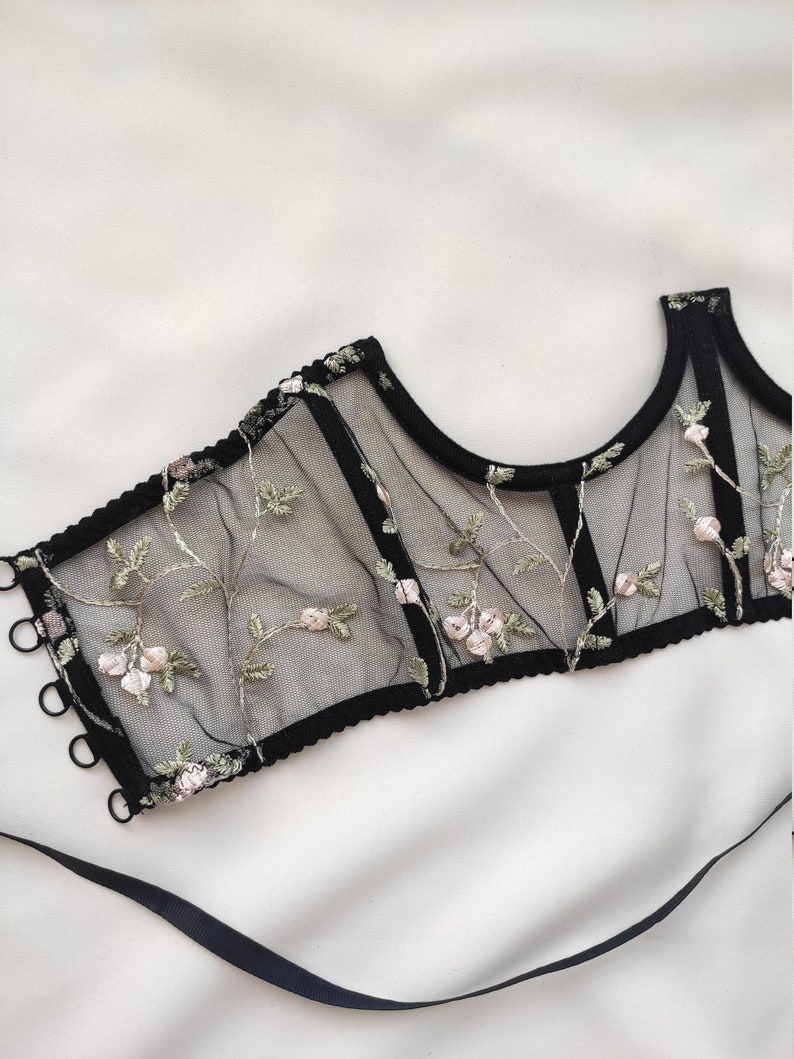 Floral Black Corset Black Cupless Corset Underbust Corset - Etsy